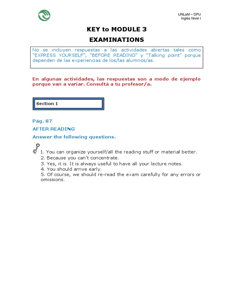 Book - Module 3 - Section 1 - Key To Activities - Resolucion de Las Actividades1 | PDF | Career ...