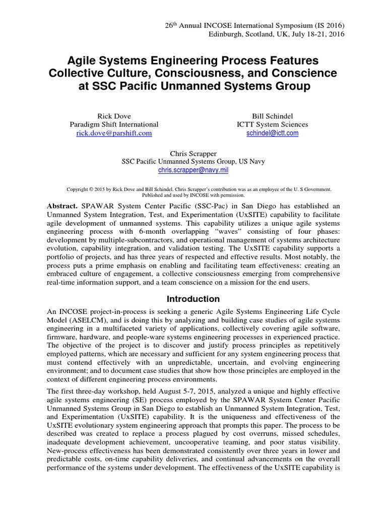 Agile Systems Engineering Process Features Collective Culture, Consciousness, and Conscience at ...