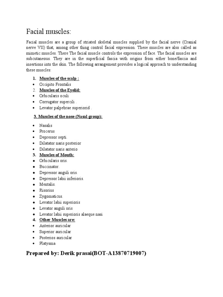 Overview of Facial Muscles and Functions | PDF