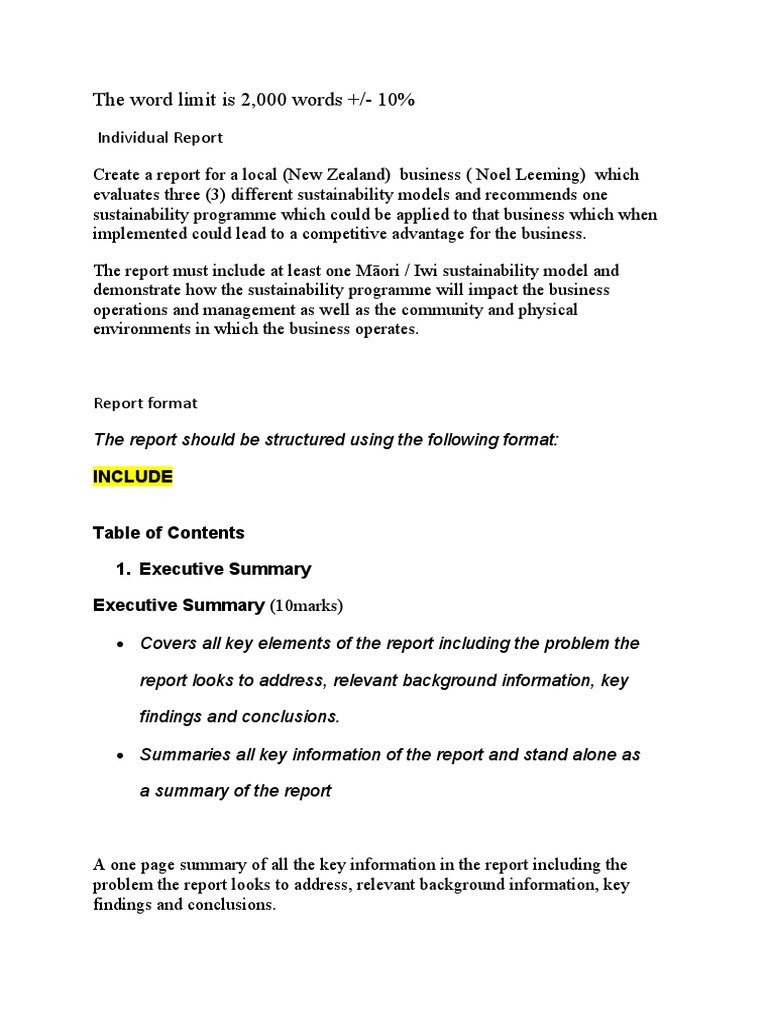 The Word Limit Is 2,000 Words +/-10%: The Report Should Be Structured ...