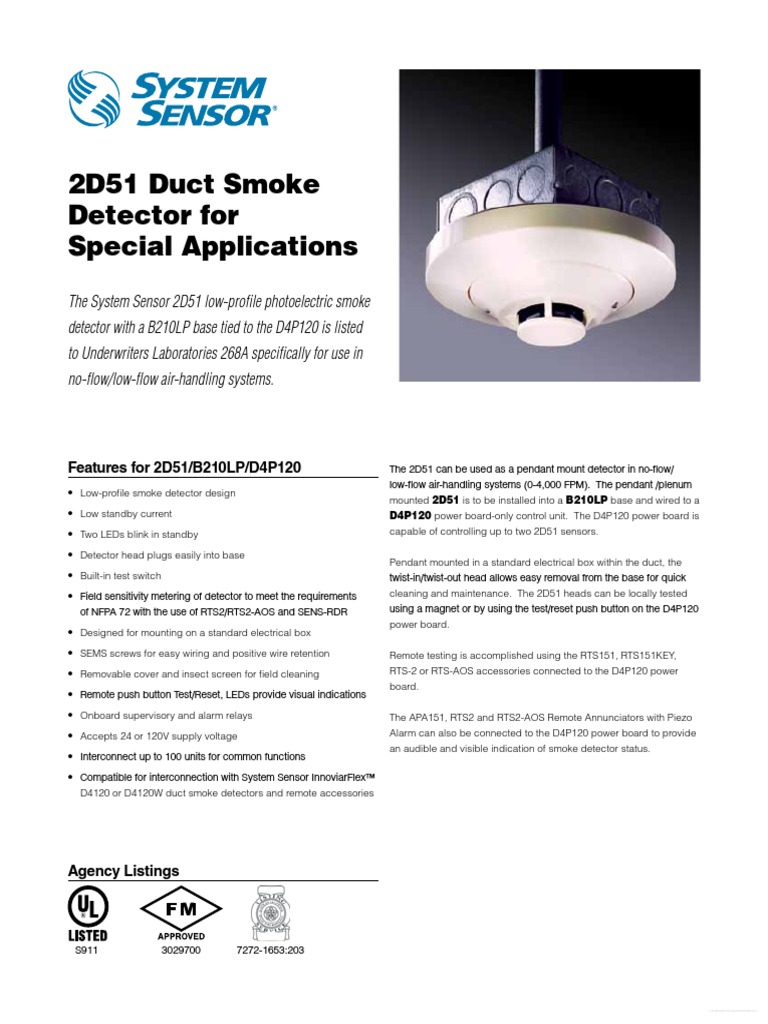 2D51 Duct Smoke Detector For Special Applications | PDF ...