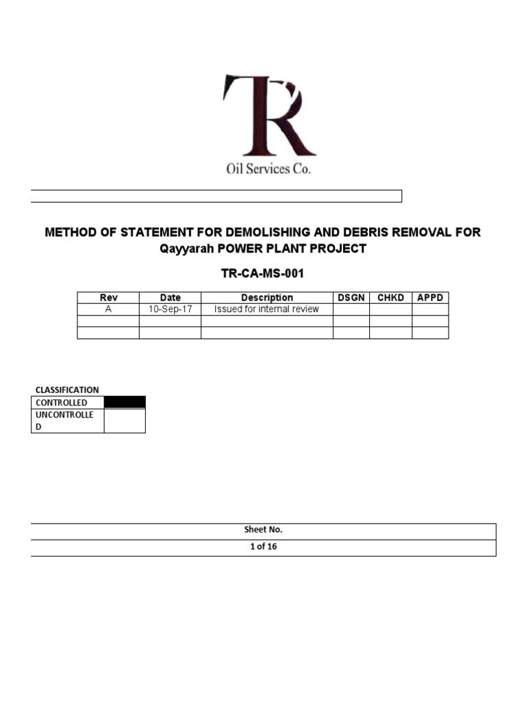 Demolition & Debris Removal Plan for Qayyarah Power Plant | PDF ...