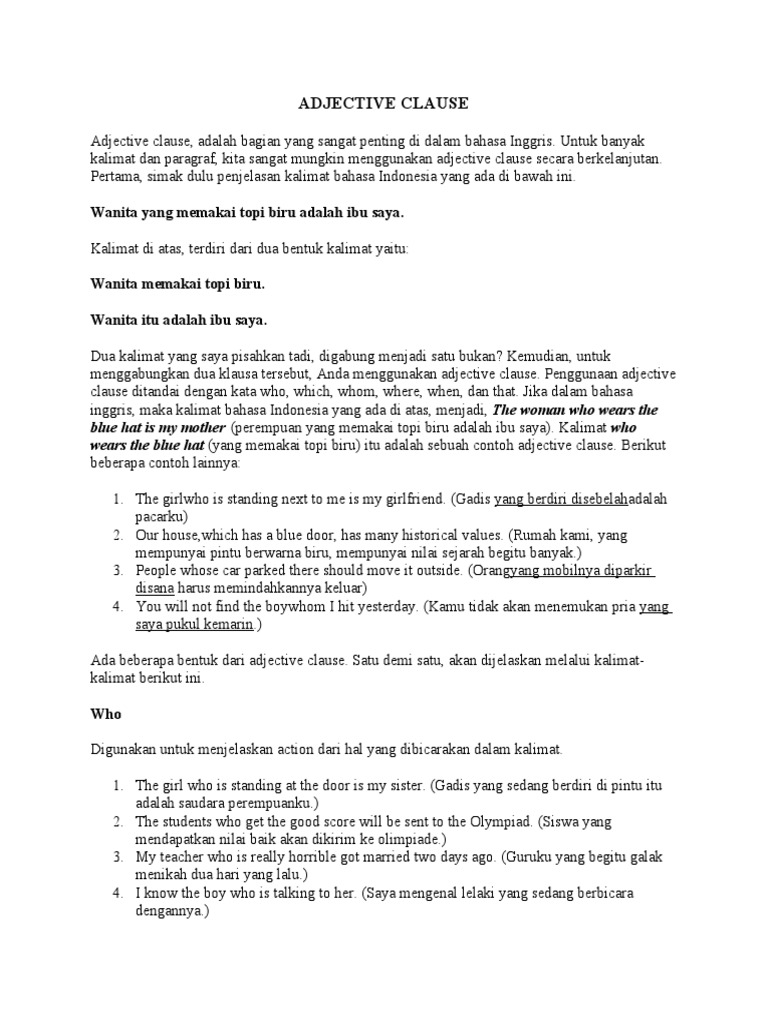 ESSENTIAL ADJECTIVE CLAUSES | PDF