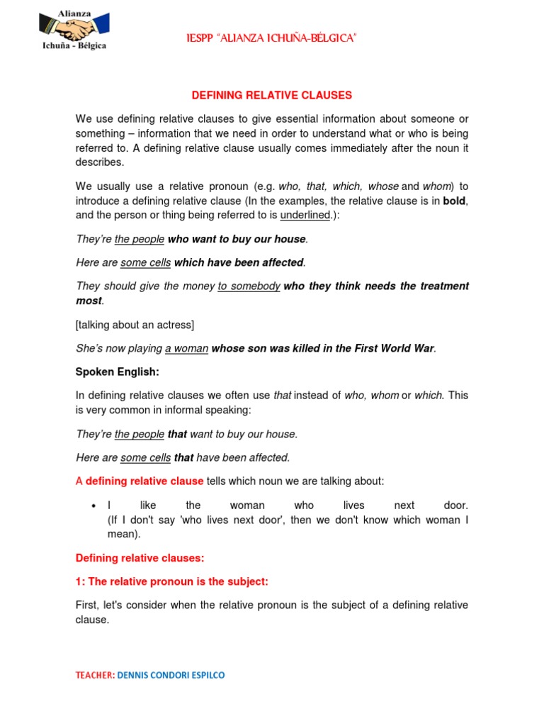 Grammar-Defining Relative Clauses | PDF | Clause | Subject (Grammar)