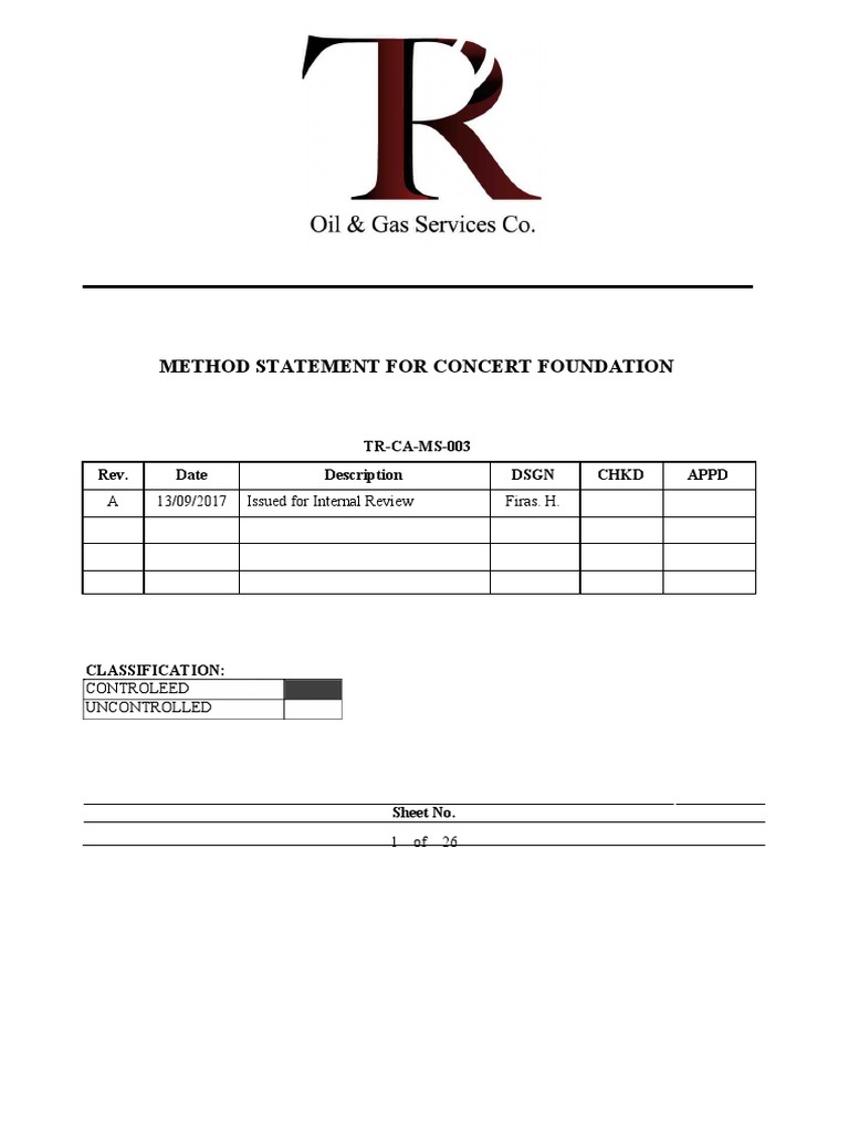 Method Statement For Concert Foundation: TR-CA-MS-003 Rev. Date ...