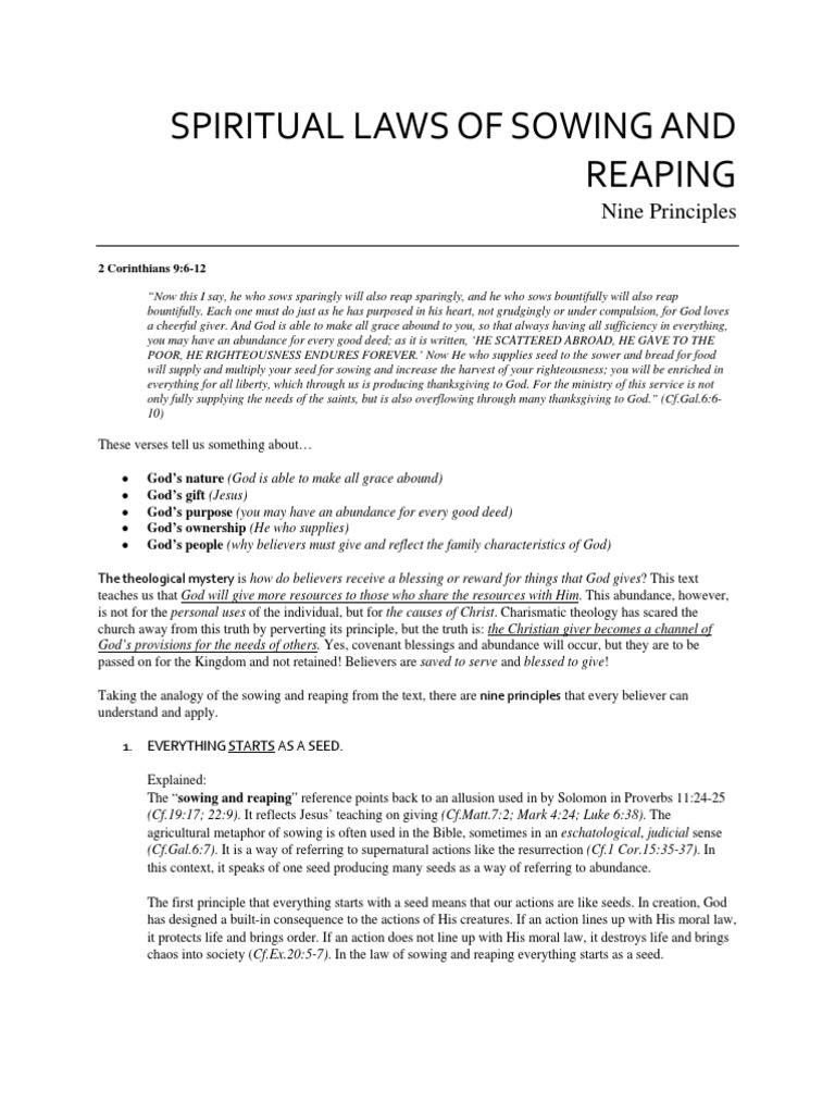 SPIRITUAL LAWS OF SOWING AND REAPING... Nine Principles | PDF