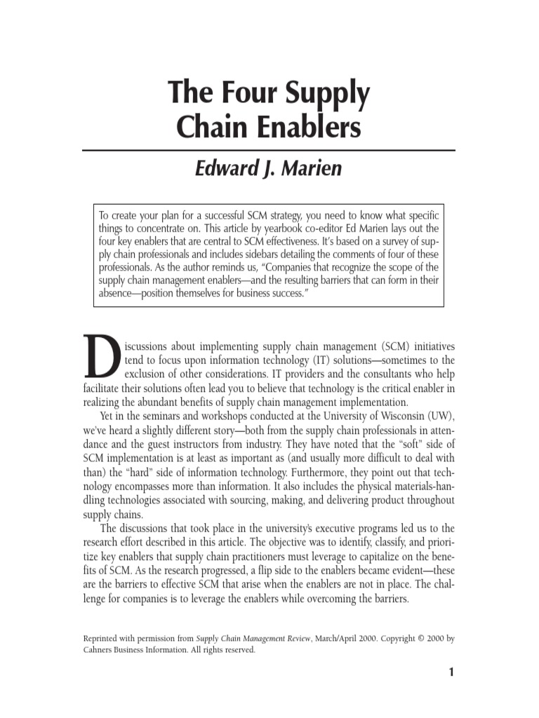 The Four Supply Chain Enablers | PDF | Supply Chain Management | Supply Chain