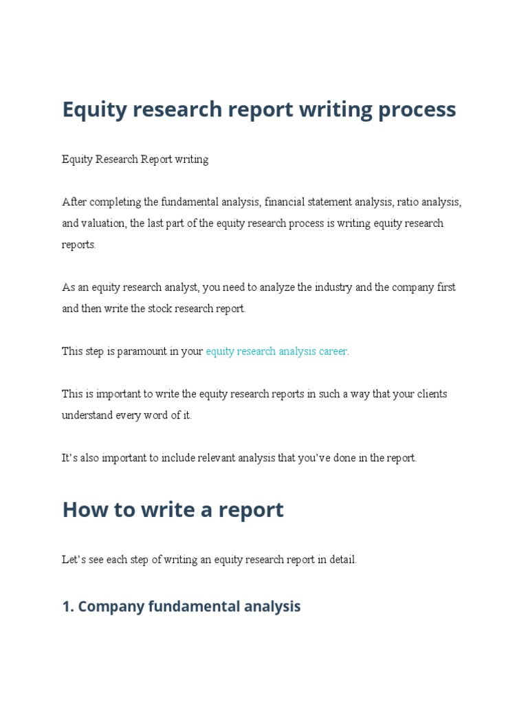 Equity Research Report Writing Process | PDF | Valuation (Finance ...