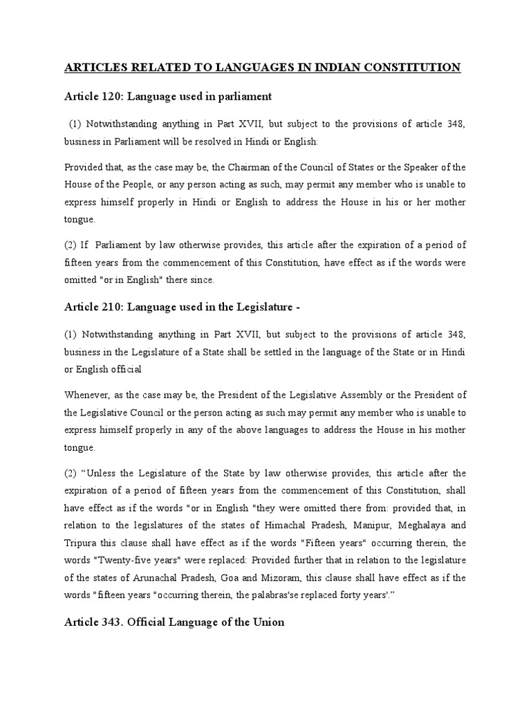 Article 120: Language Used in Parliament: Articles Related To Languages ...