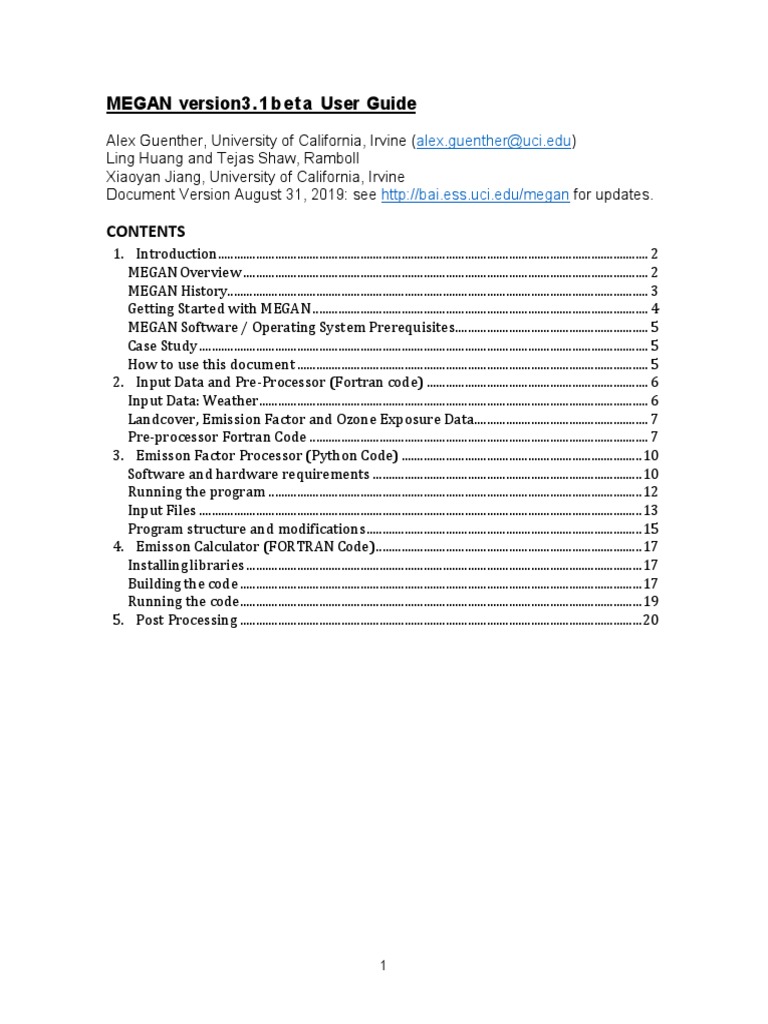MEGAN Version3 - 1 B e Ta User Guide: Alex - Guenther@uci - Edu | PDF ...
