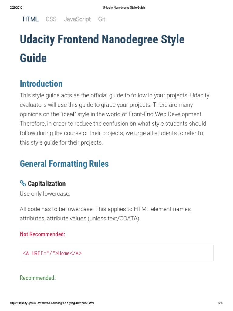 Udacity Nanodegree Style Guide HTML | PDF | Html | Cascading Style Sheets