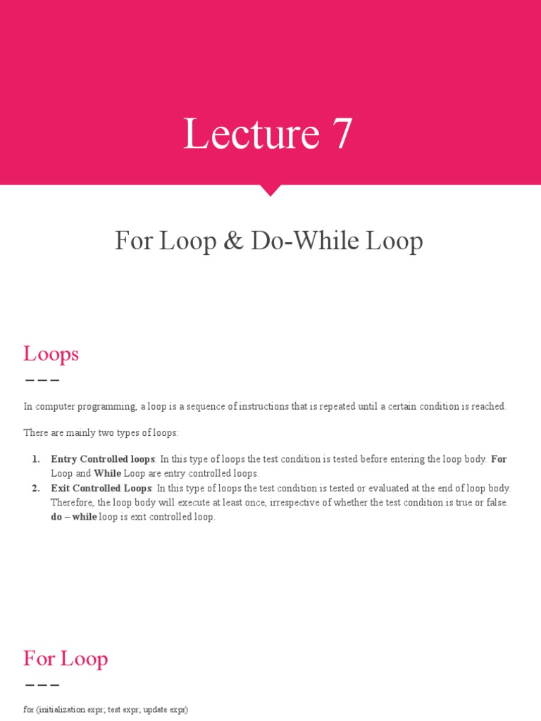 For Loop & Do-While Loop | PDF | Control Flow | Software Development