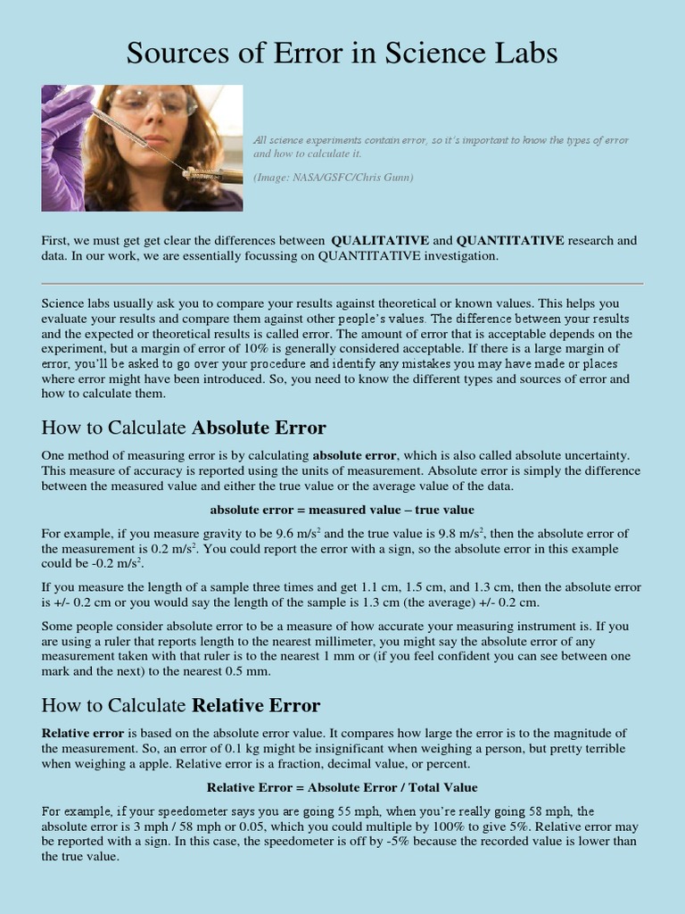 Sources of Error in Science Labs | PDF | Observational Error | Experiment