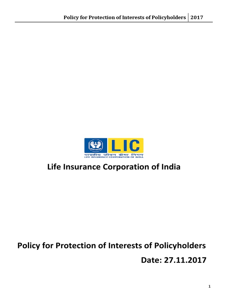 Policy For Protection of Interests of Policyholders | PDF | Insurance ...
