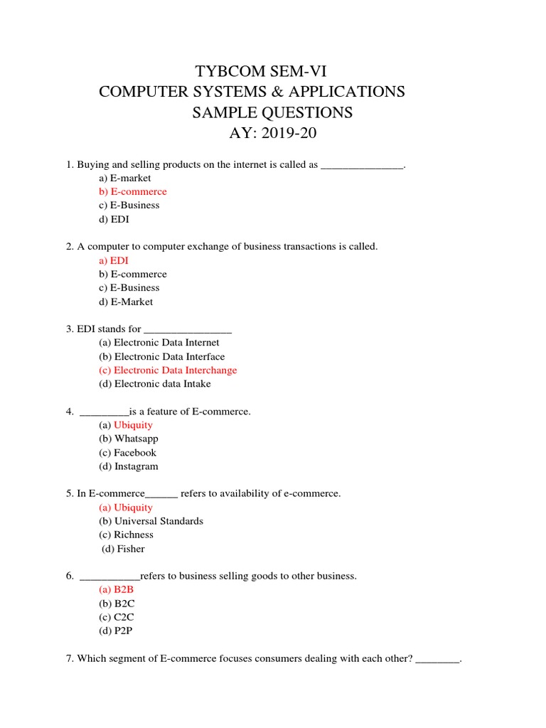 Tybcom Sem-Vi Computer Systems & Applications Sample Questions AY: 2019-20 | PDF | Encryption ...