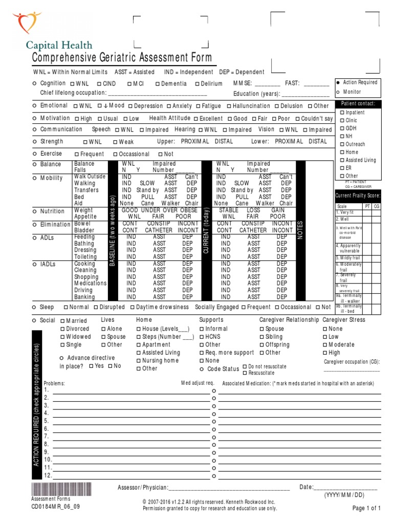 Comprehensive Geriatric Assessment Form: Monitor Action Required | PDF ...