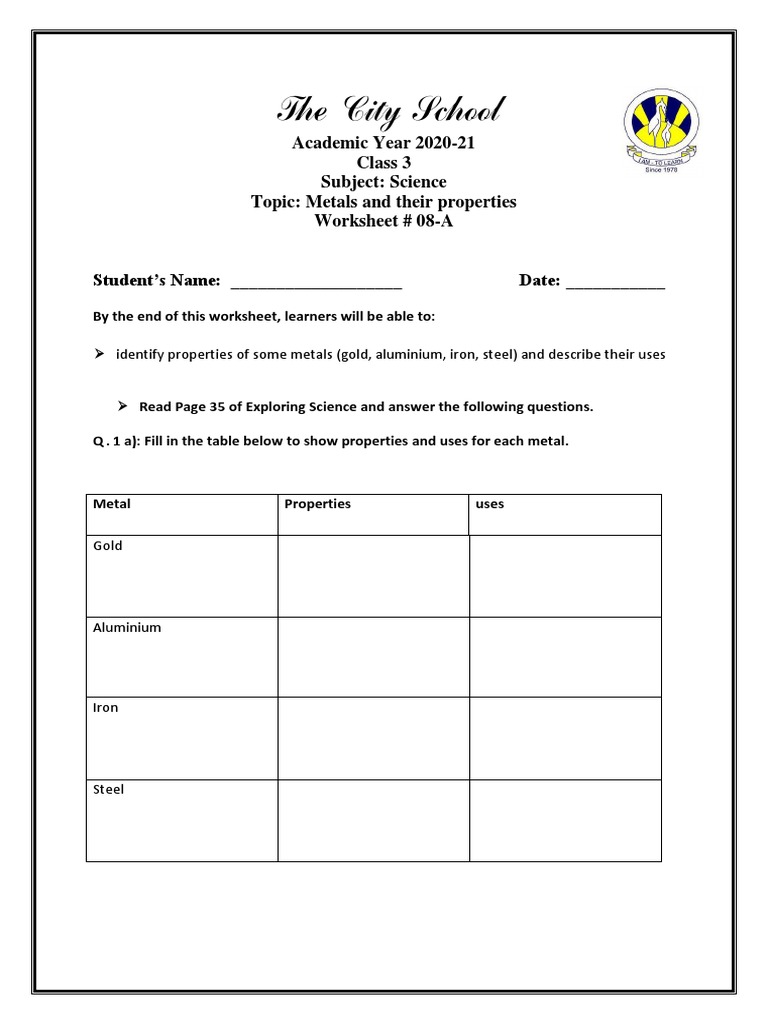 The City School: Academic Year 2020-21 Class 3 Subject: Science Topic ...