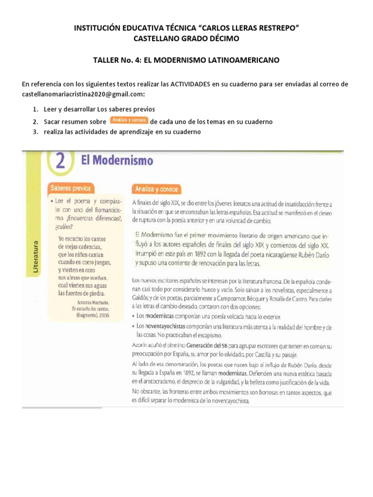 TALLER No. 4 EL MODERNISMO LATINOAMERICANO | PDF | Arte