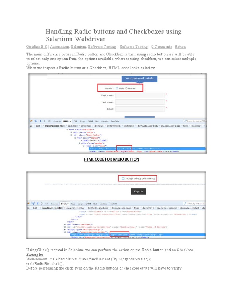 Handling Radio Buttons and Checkboxes Using Selenium Webdriver | PDF ... Handling Radio Buttons and Checkboxes Using Selenium Webdriver | PDF ...