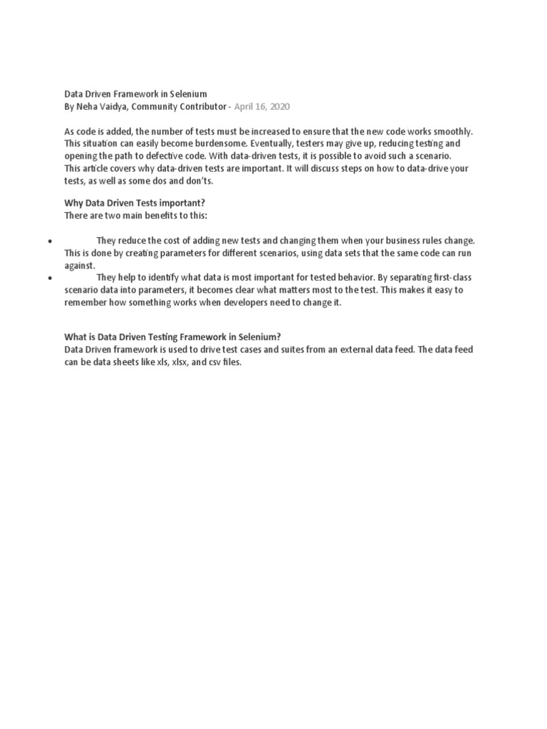 Data Driven Framework in Selenium | PDF | Selenium (Software ...