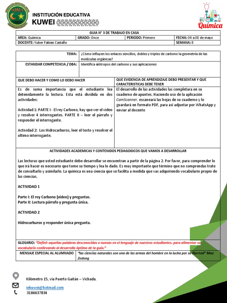 Quimica 11 Guia 3 Semana 8, PDF | PDF | Hidrocarburos | Alcano