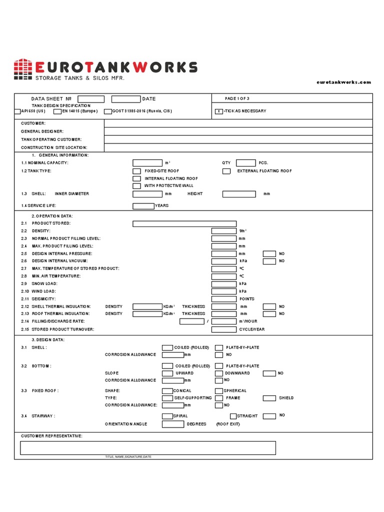 API 650 (US) EN 14015 (Europe) GOST 31385-2016 (Russia, CIS) X - Tick ...