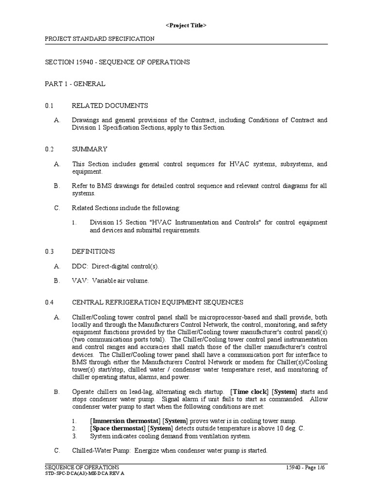 Project Standard Specification: Sequence of Operations 15940 - Page 1/6 ...