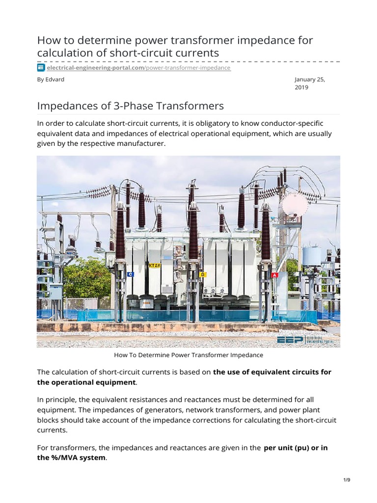 How To Determine Power Transformer Impedance For Calculation Of Short Circuit Currents Pdf