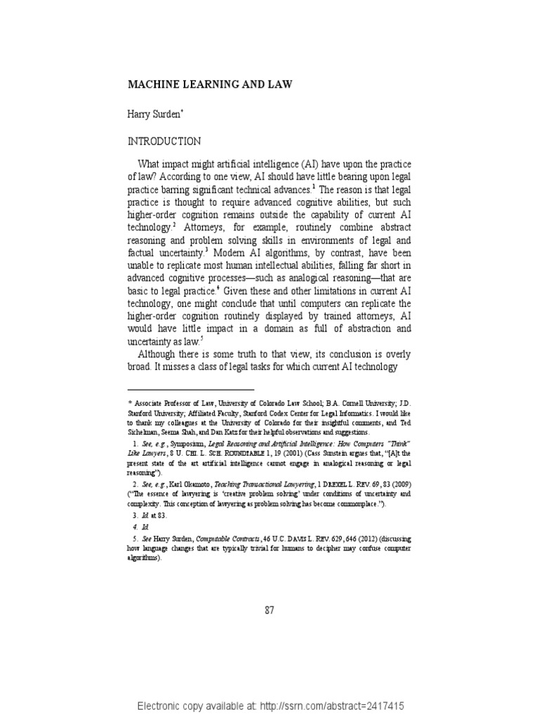 Machine Learning and Law | PDF | Machine Learning | Pattern Recognition