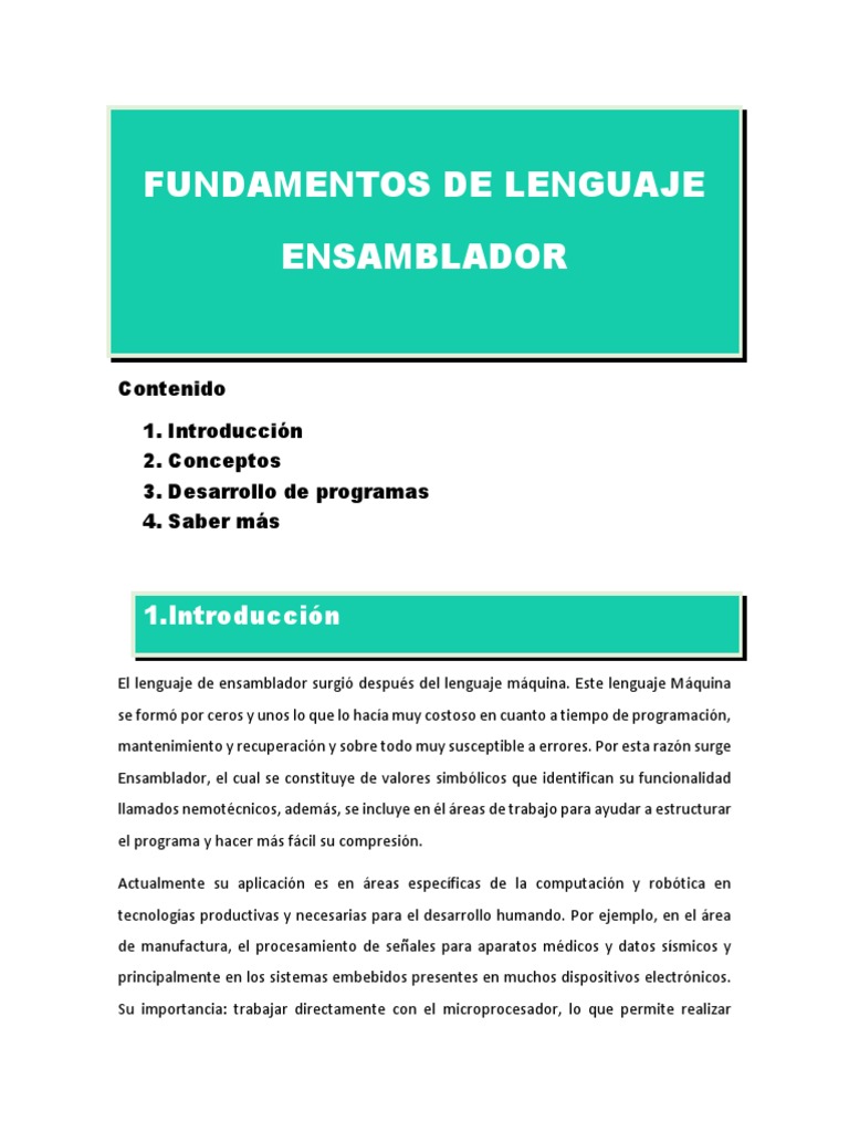 Fundamentos de Lenguaje Ensamblador | PDF | Lenguaje ensamblador | Programa de computadora