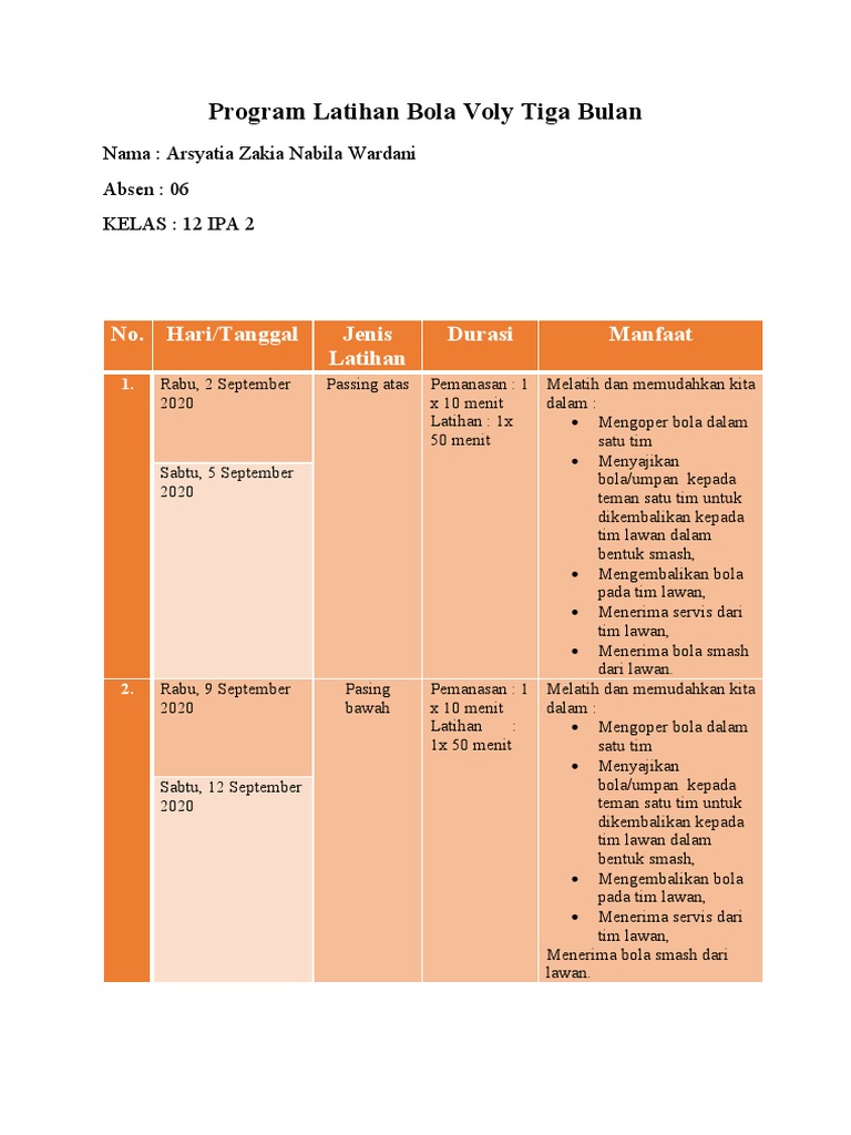 Program Latihan Bola Voly Tiga Bulan | PDF
