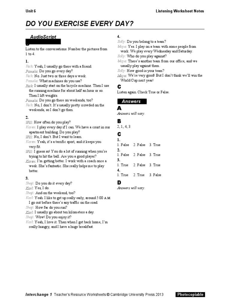 Do You Exercise Every Day?: Audioscript | PDF | Sports | Swimming