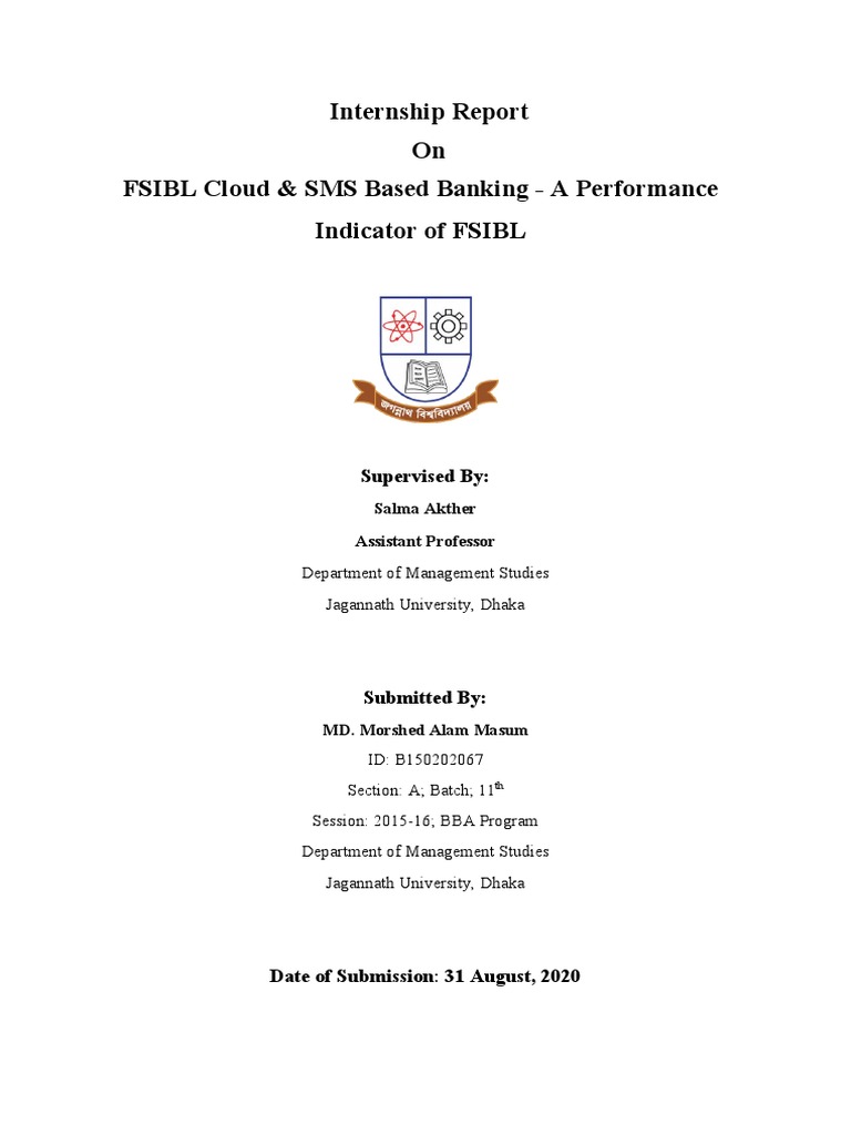 Internship Report On FSIBL Cloud & SMS Based Banking - A Performance ...