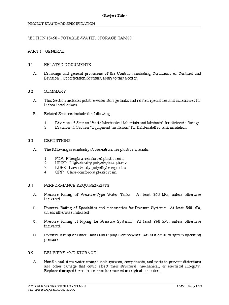 Project Standard Specification: Potable-Water Storage Tanks 15450 ...