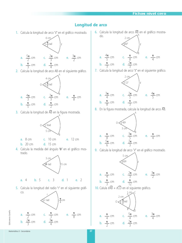 Ficha Nivel Cero Longitud de Arco PDF | PDF | Enseñanza de matemática