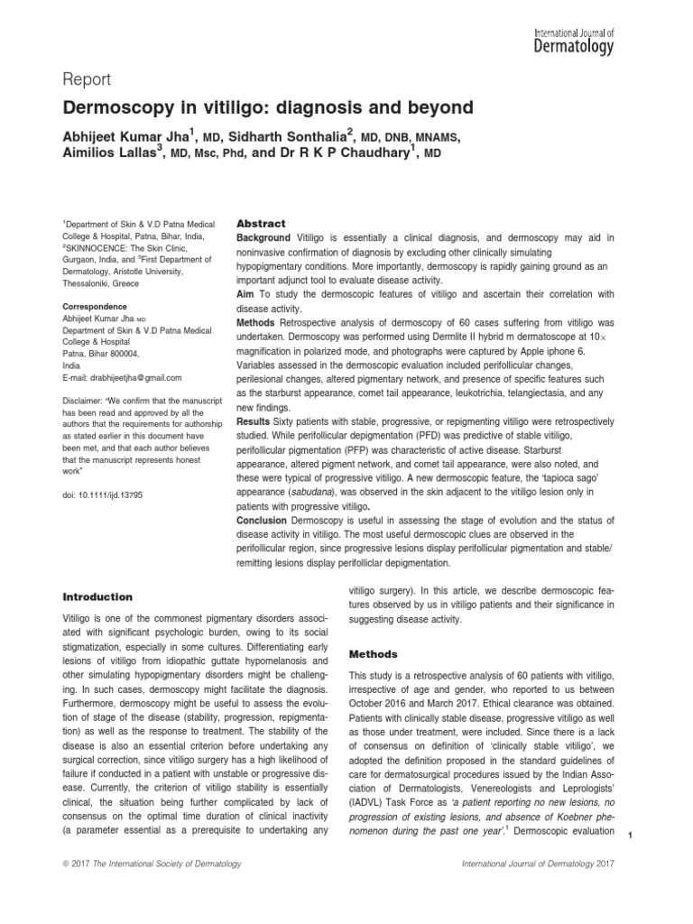 Dermoscopy in Vitiligo - Diagnosis and Beyond (2017) PDF | PDF ...