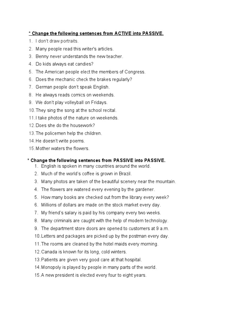 Class Exercises Present Simple Passive and Active | PDF