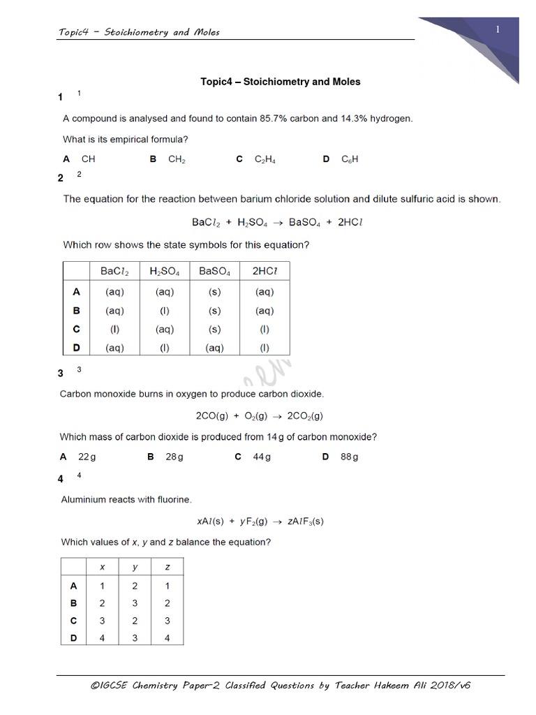 4 Stoichiometry PDF | PDF | Mole (Unit) | Stoichiometry
