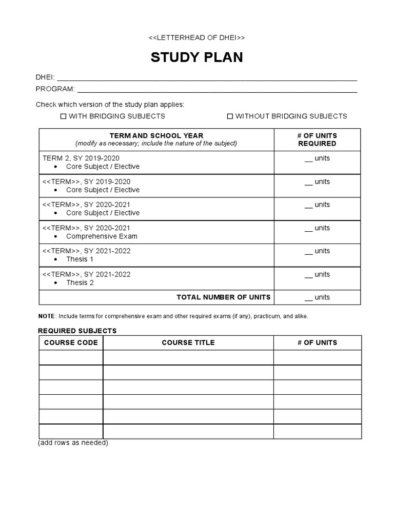 Study Plan: Term and School Year # of Units Required | PDF