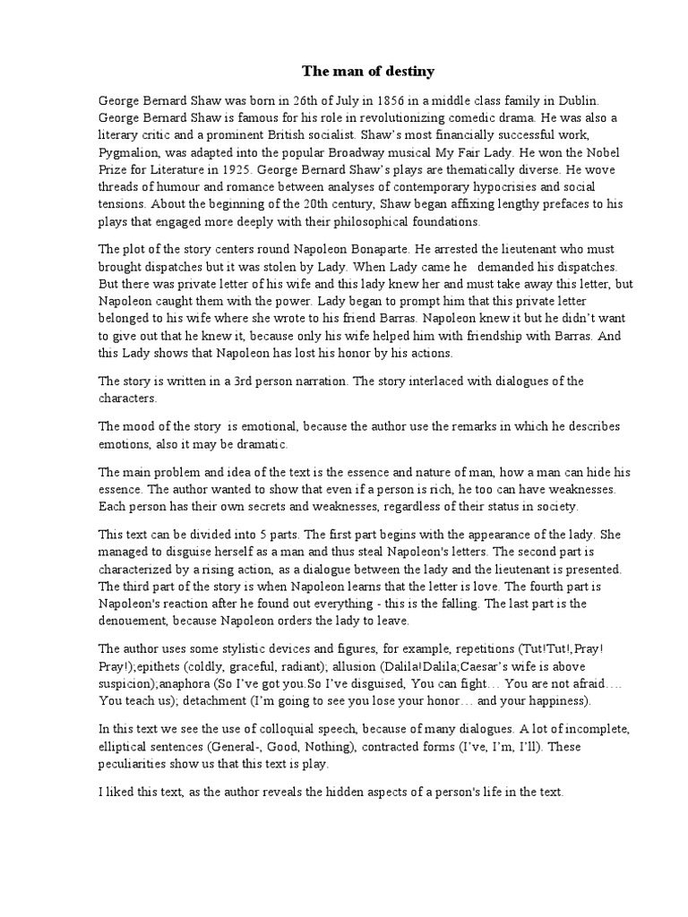 The Man of Destiny | PDF | George Bernard Shaw