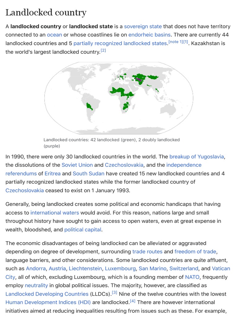 Landlocked Country - Wikipedia | PDF | International Relations