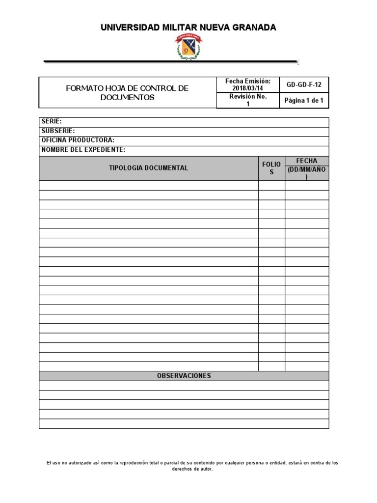 Formato Hoja de Control de Documentos | PDF | Business