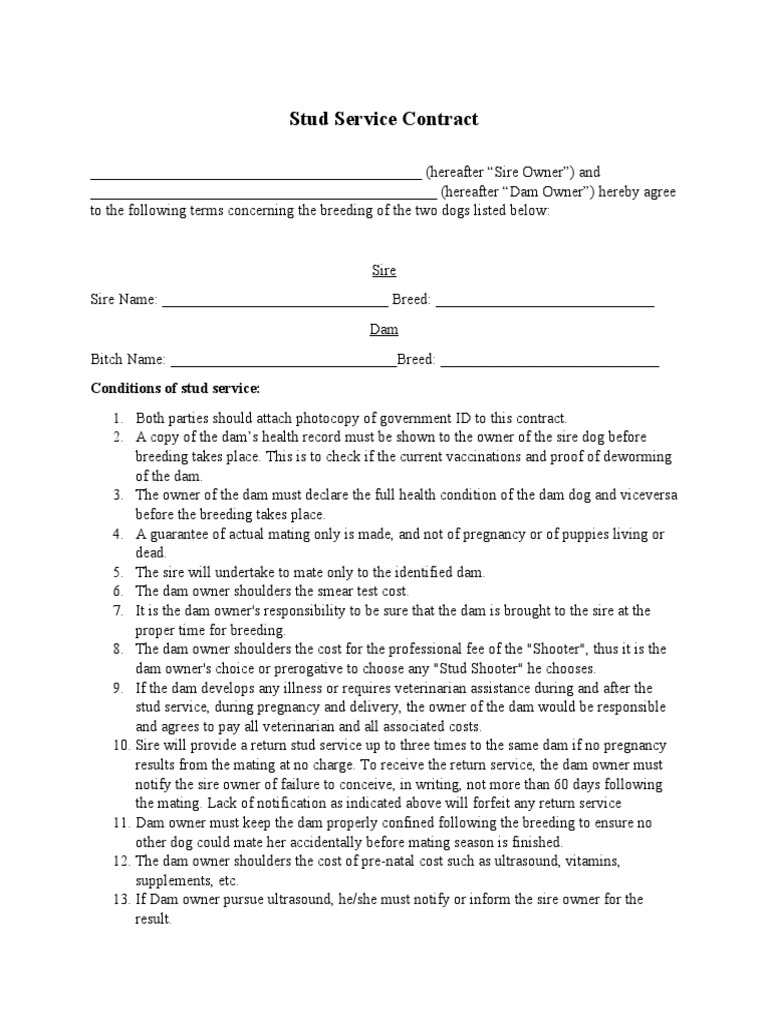 Stud Service Contract | PDF | Horse Breeding | Dogs