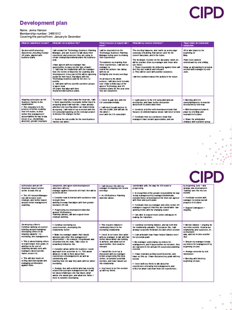 CPD Record Plan Private Sector Example - tcm18 16730 | PDF | Mentorship ...