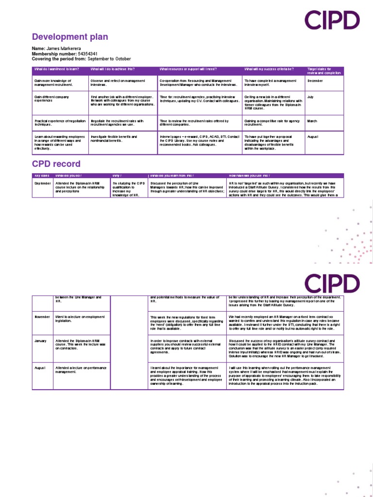 CPD Record Plan Student Example - tcm18 16735 | PDF | Recruitment | Human Resource Management