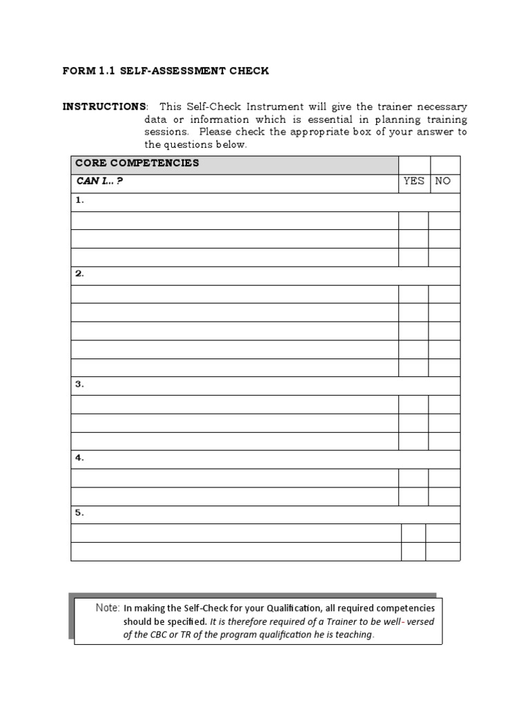 Self-Assessment Training Checklist | PDF