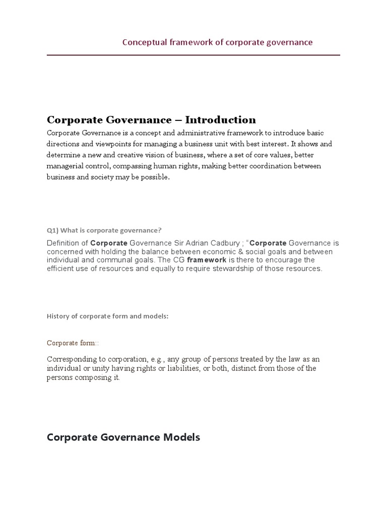 Corporate Governance - Introduction | PDF | Sarbanes–Oxley Act ...