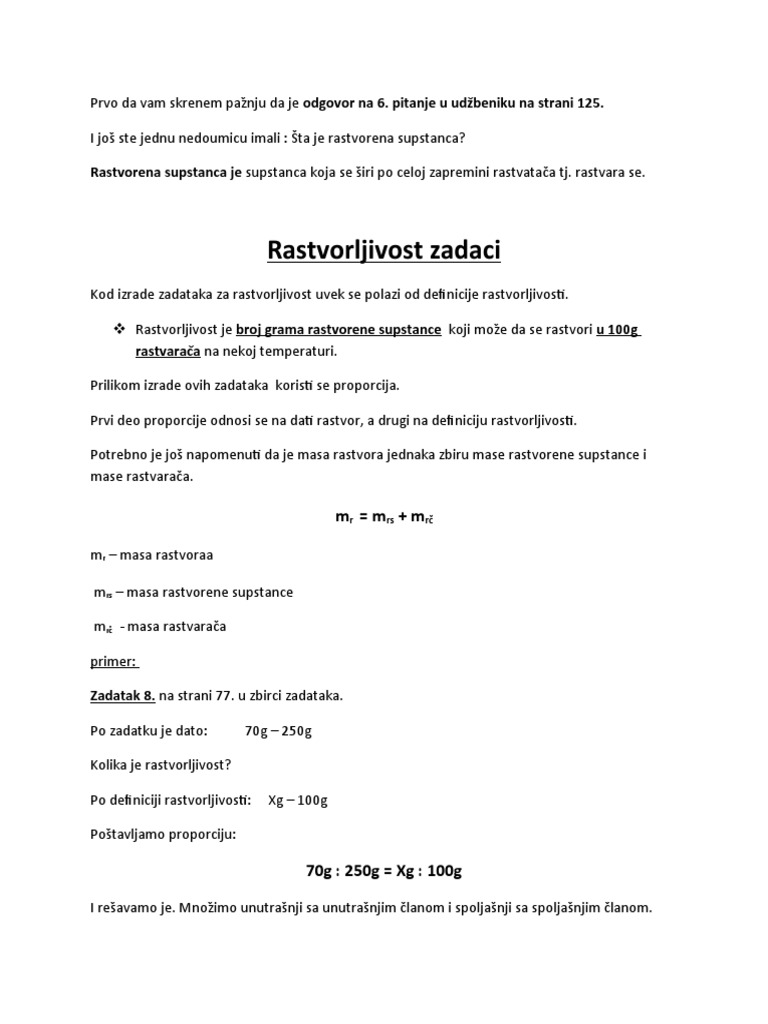 Rastvorljivost Zadaci | PDF