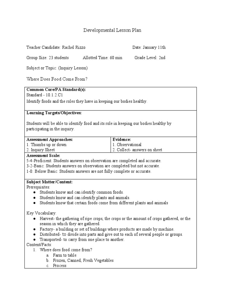 2nd Grade Lesson: Food Origins Inquiry | PDF | Vegetables | Grocery Store