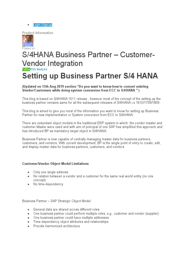 SAP Blog - Setting Up Business Partner S4 HANA | PDF | Sap Se | Enterprise Resource Planning